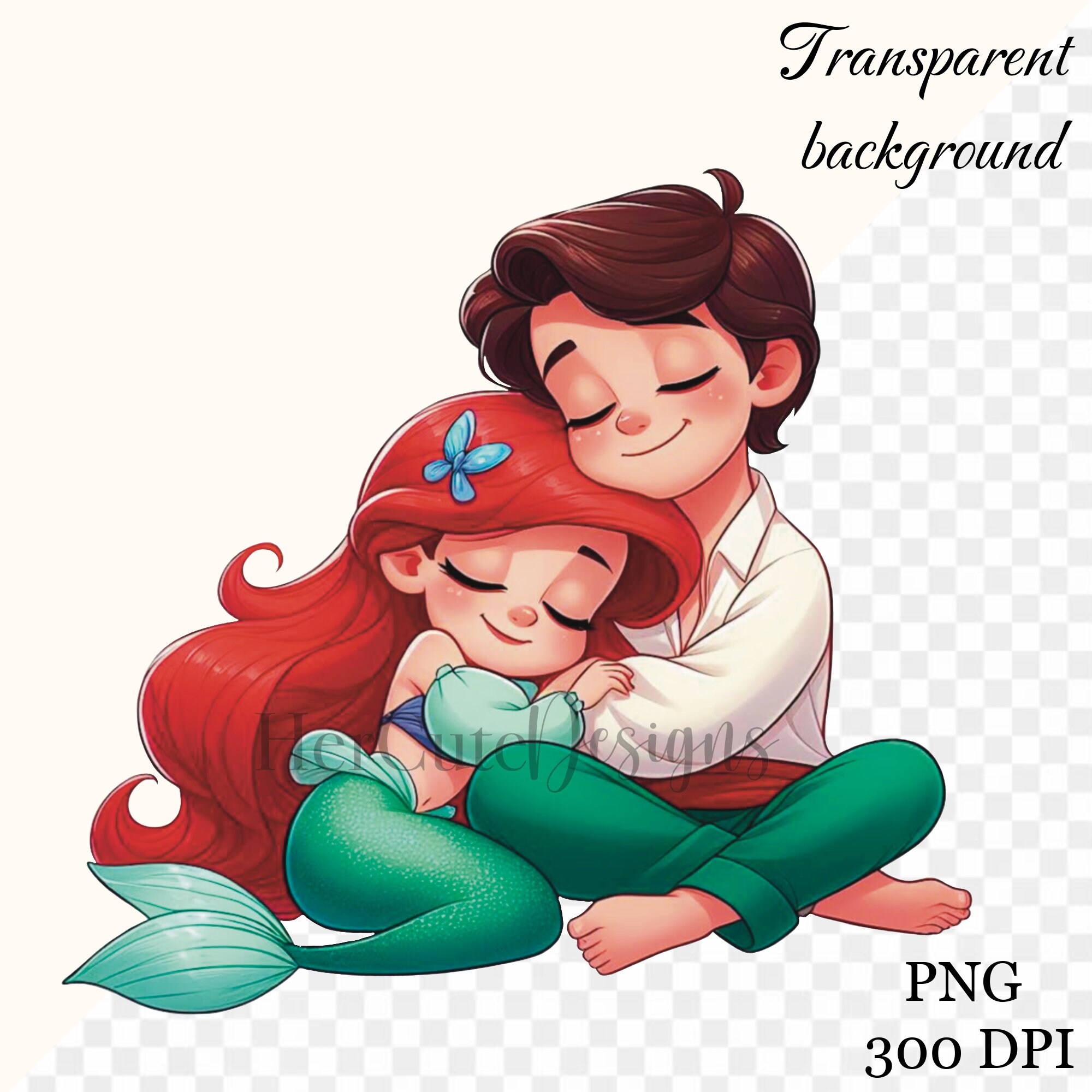 Cute Mermaid & Prince PNG Valentine's Day Little Mermaid Princess ...