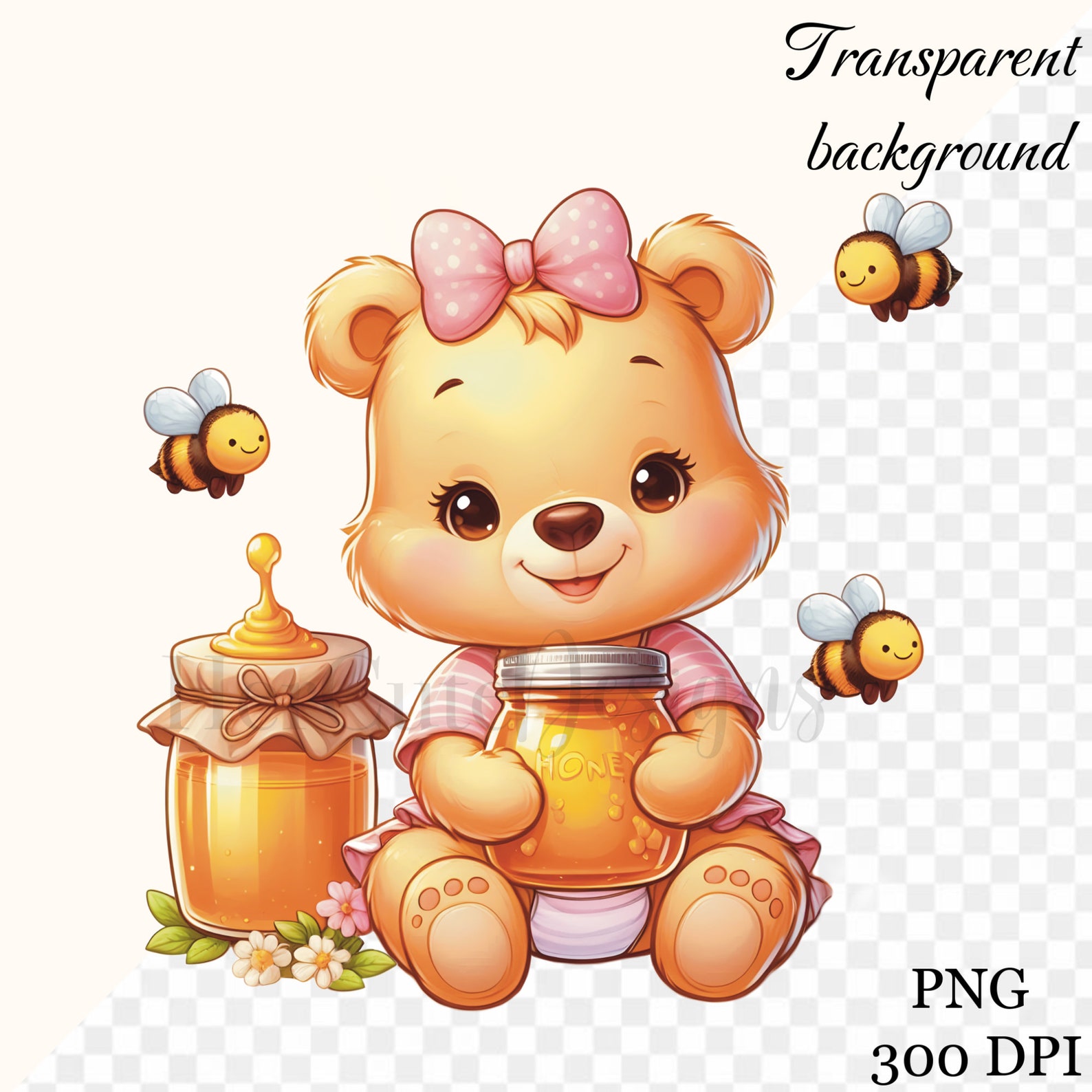 Cute Baby Girl Bear PNG |mother's Day | Jar of Honey | Girly | Bear Mom ...