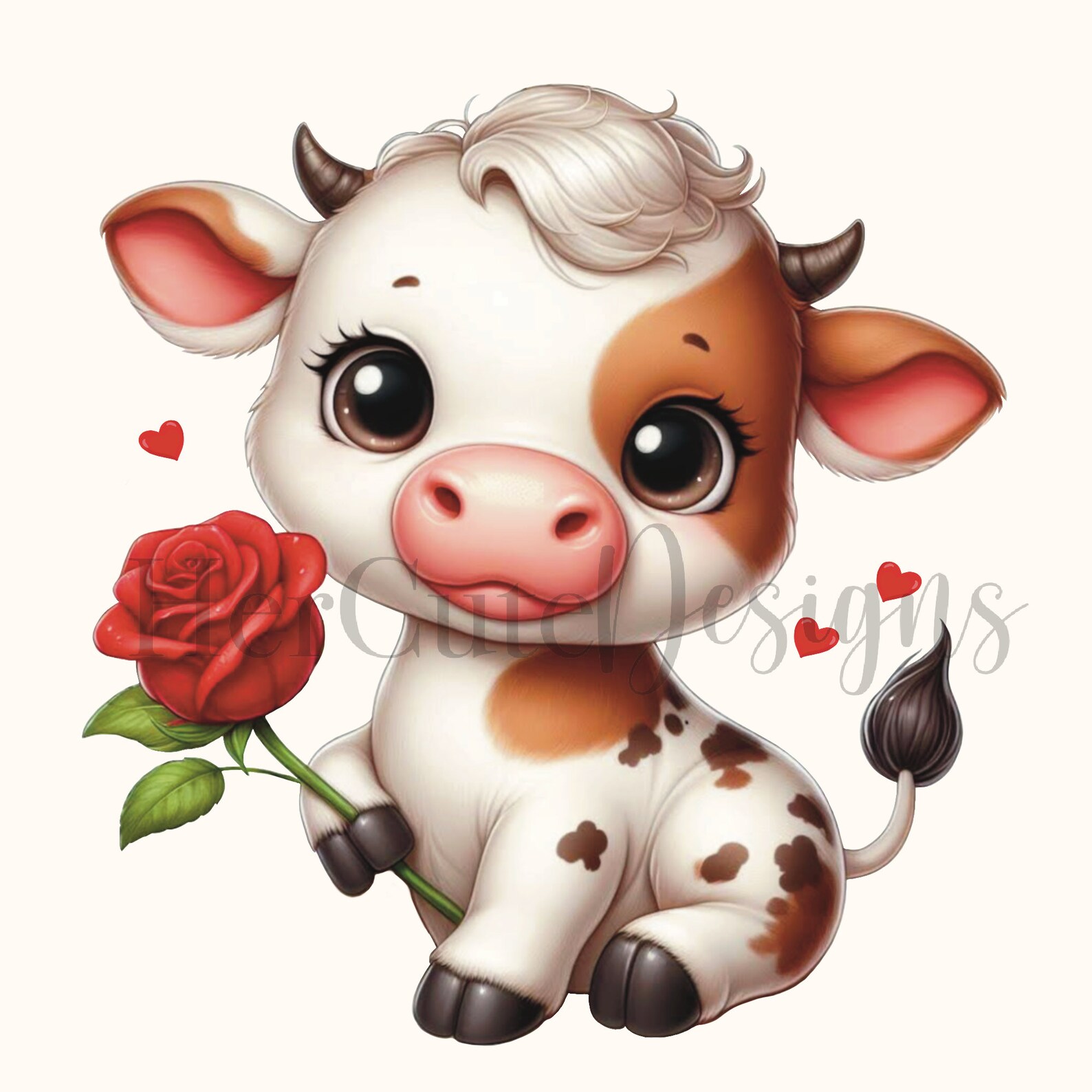 Cute Baby Calf With Rose PNG | Valentine's Day | Red | Digital | Be ...