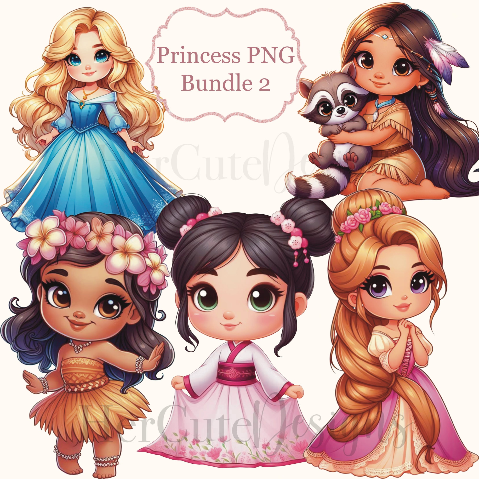 Cute Princess PNG Bundle 2| Aurora | Native American | Polynesian ...
