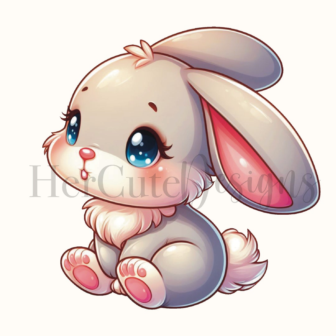 Grey Bunny With Cute Eyes PNG | Easter | Birthday| Digital Image | Blue ...