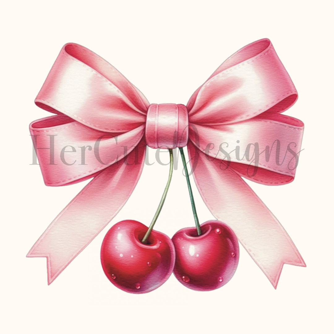 Coquette Pink Bow With Cherries PNG | Light Pink Bow | Girly Item ...