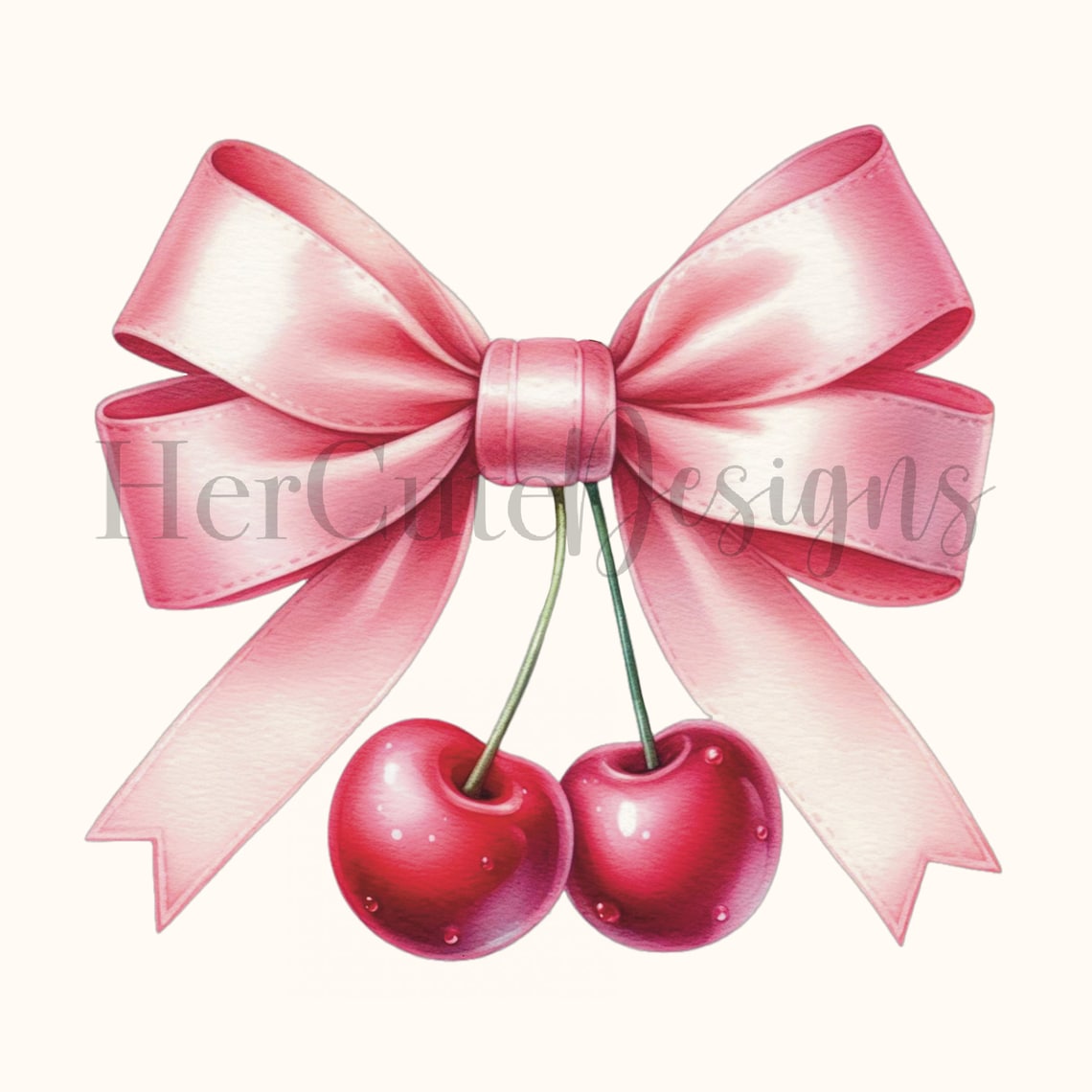Coquette Pink Bow With Cherries PNG | Light Pink Bow | Girly Item ...