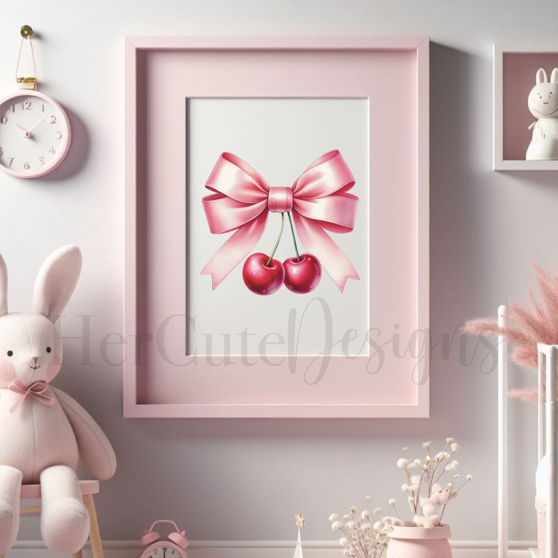 Coquette Pink Bow With Cherries PNG | Light Pink Bow | Girly Item ...
