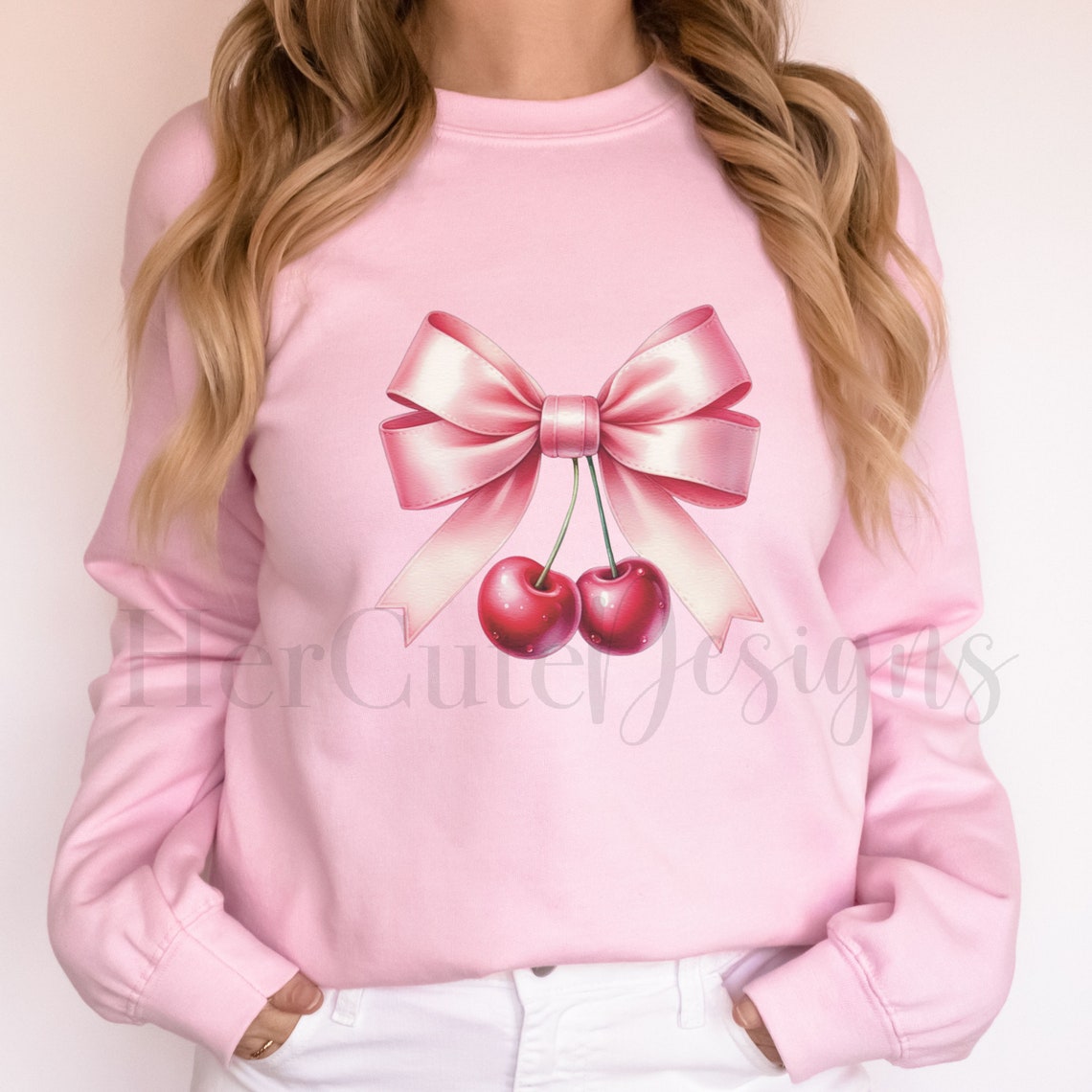 Coquette Pink Bow With Cherries PNG | Light Pink Bow | Girly Item ...