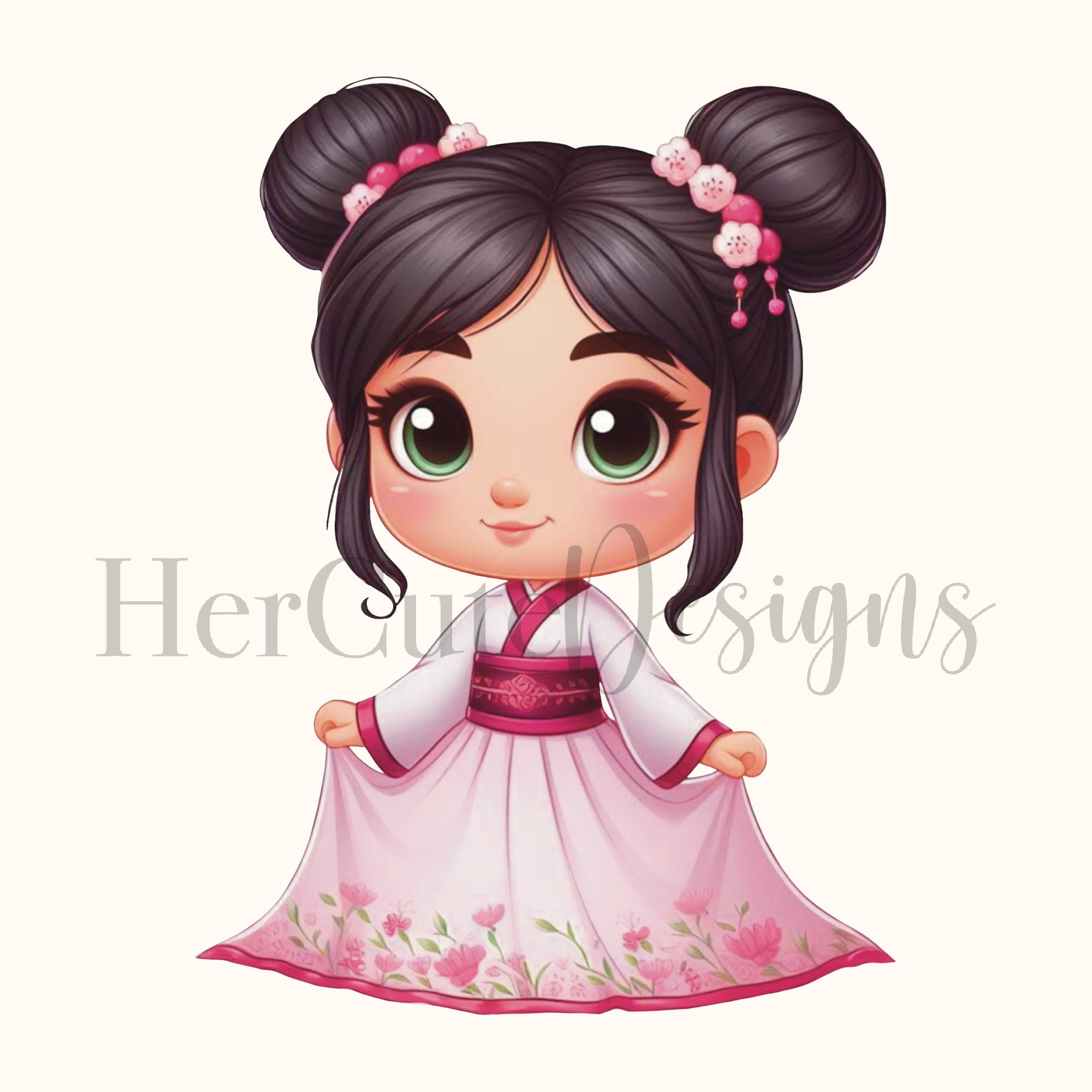 Cute Little Asian Princess PNG | Mulan | Baby Princess | Pink Dress ...