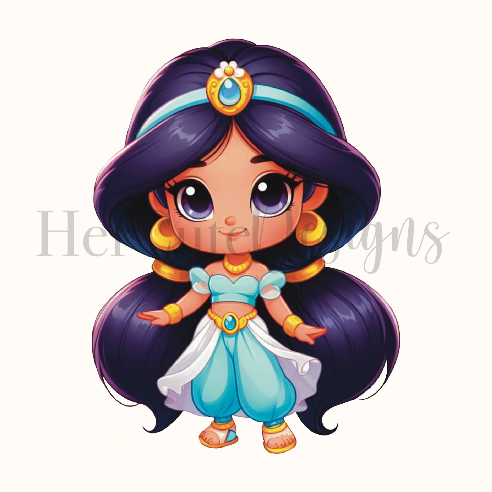 Cute Little Arabian Princess PNG Teal Small Princess Digital Image Gold ...