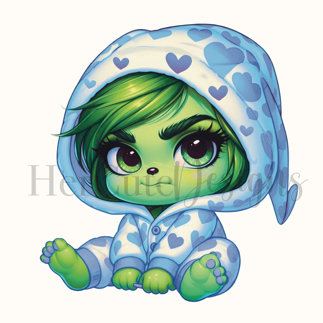 Cute Green Character in Blue Heart Pajamas PNG | Sleep Over | Cute ...
