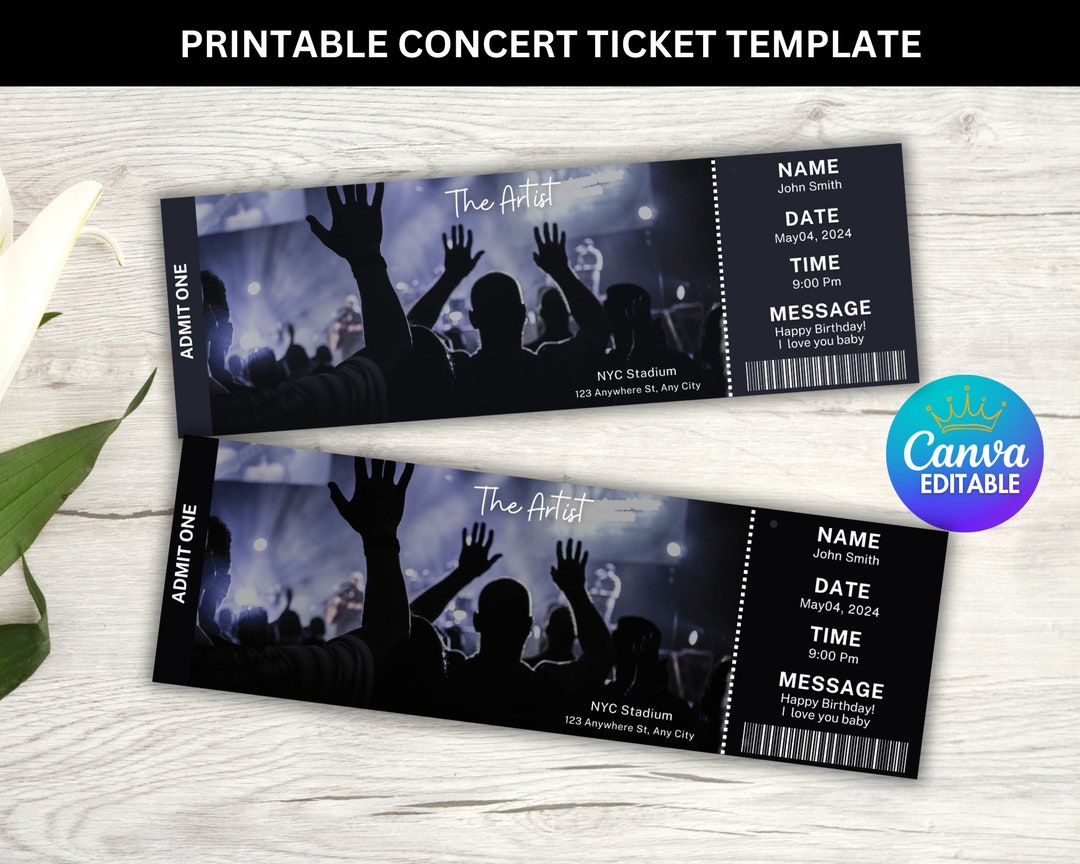 Printable Concert Ticket Template, Editable Event Ticket, Custom ...