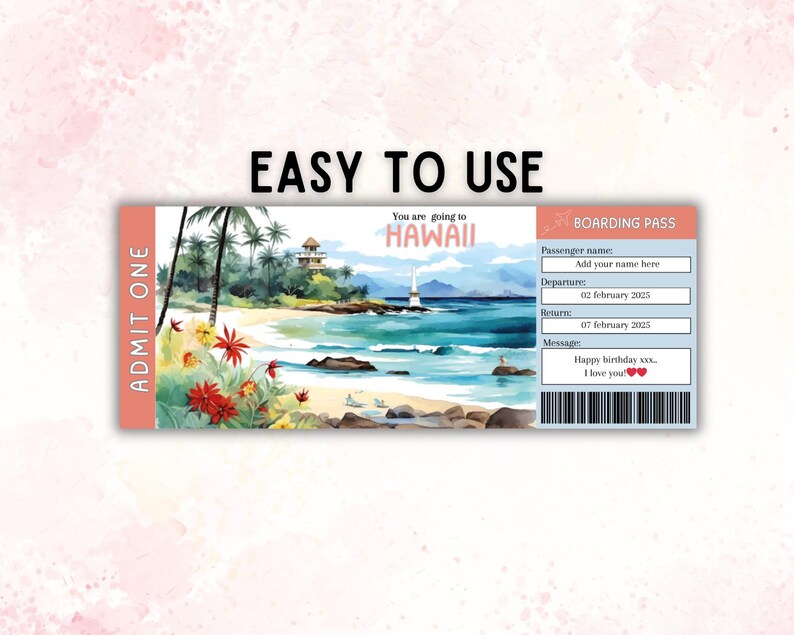 Editable Hawaii Boarding Pass Template, Surprise Trip Hawaii Ticket ...