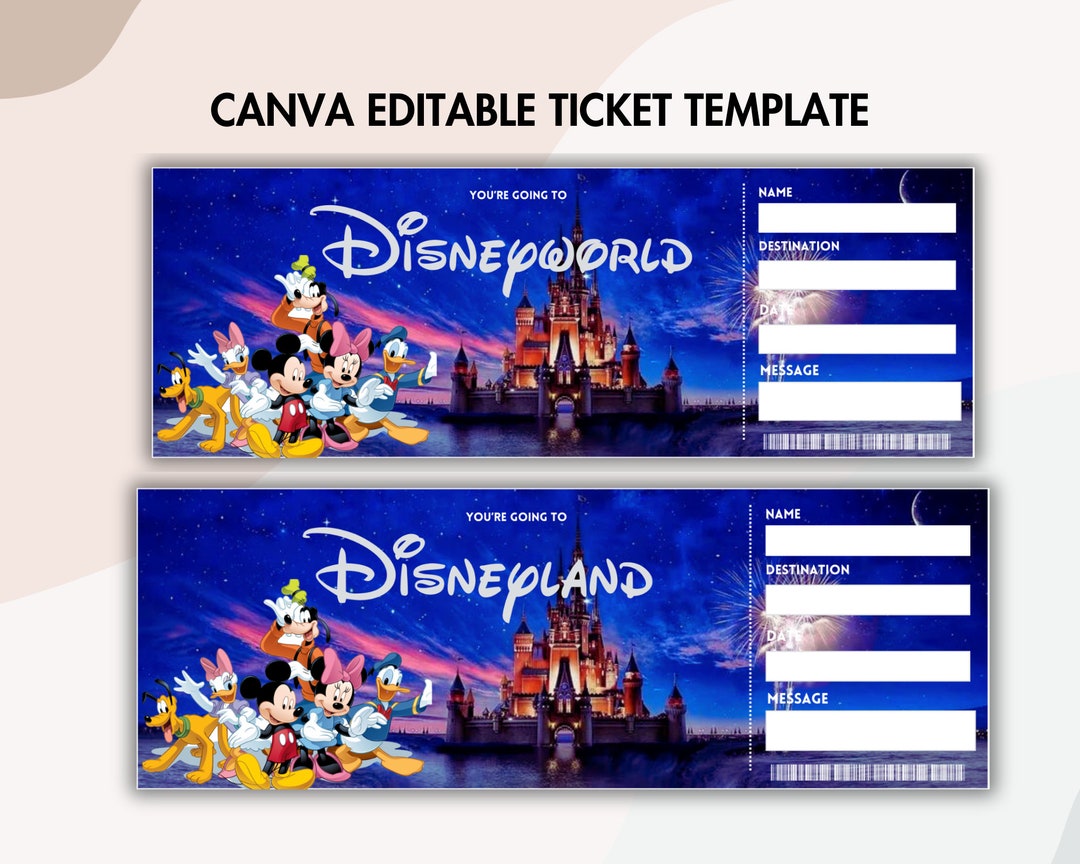 Printable Disneyland Ticket: Surprise Reveal Gift (canva Editable ...