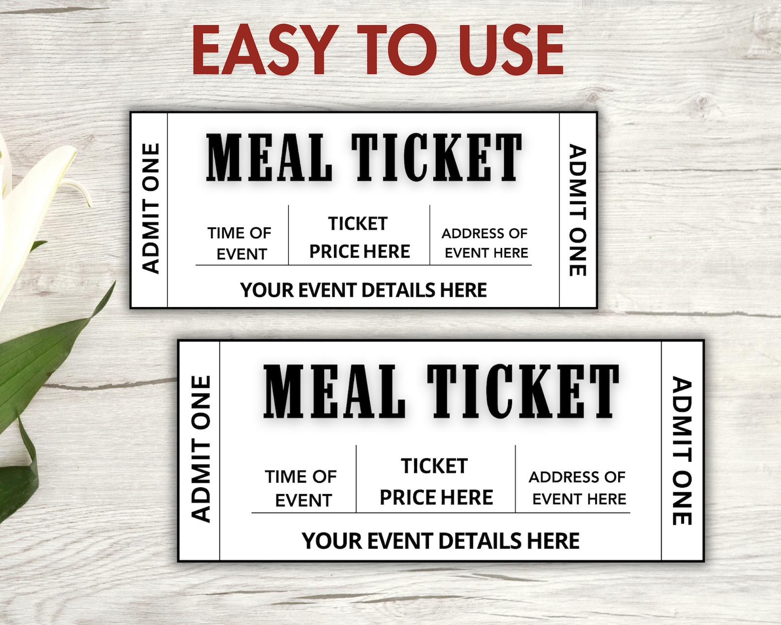 Editable Food Event Ticket Template: Printable Meal Ticket (PDF) - Etsy