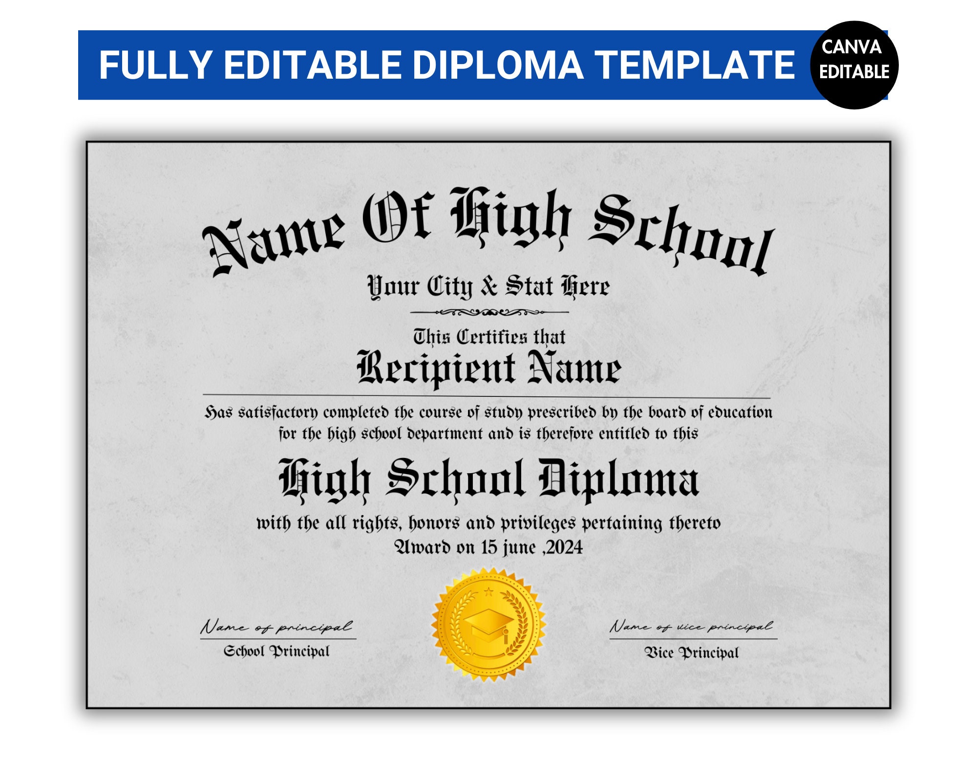Plantilla De Diploma De Escuela Secundaria De Florida Plantilla De