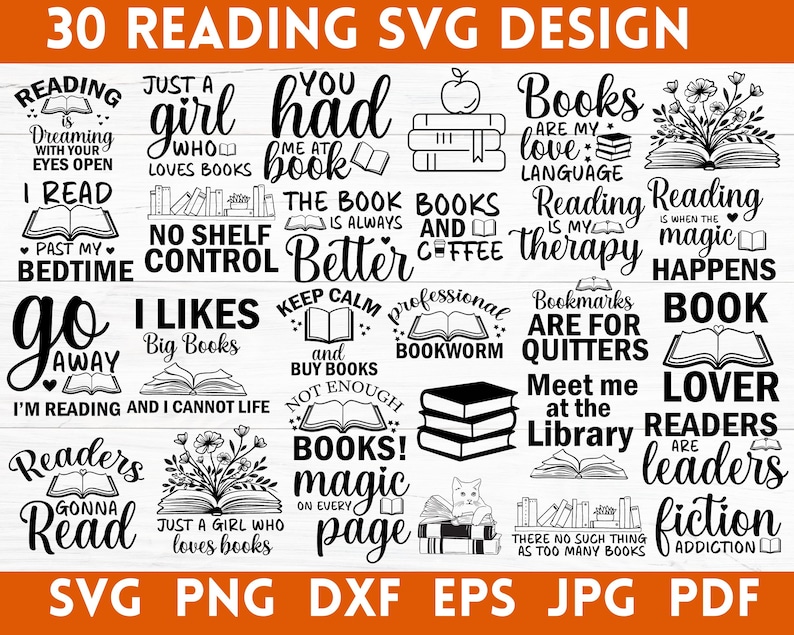 30 Reading Svg Bundle, Book Lover Svg, Book Quotes Svg, Reading Svg ...