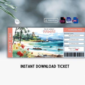 Editable Hawaii Boarding Pass Template, Surprise Trip Hawaii Ticket ...
