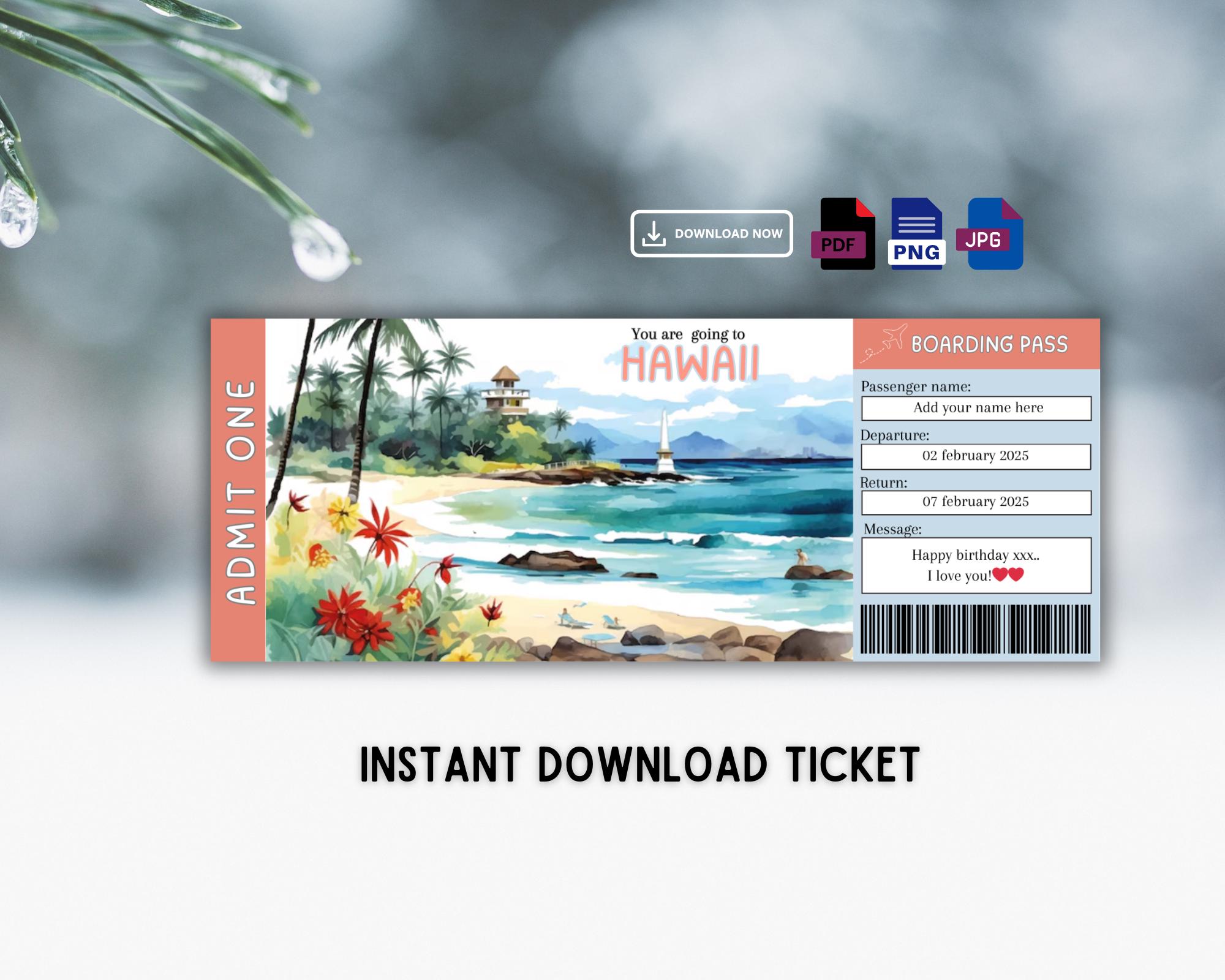 Editable Hawaii Boarding Pass Template, Surprise Trip Hawaii Ticket ...