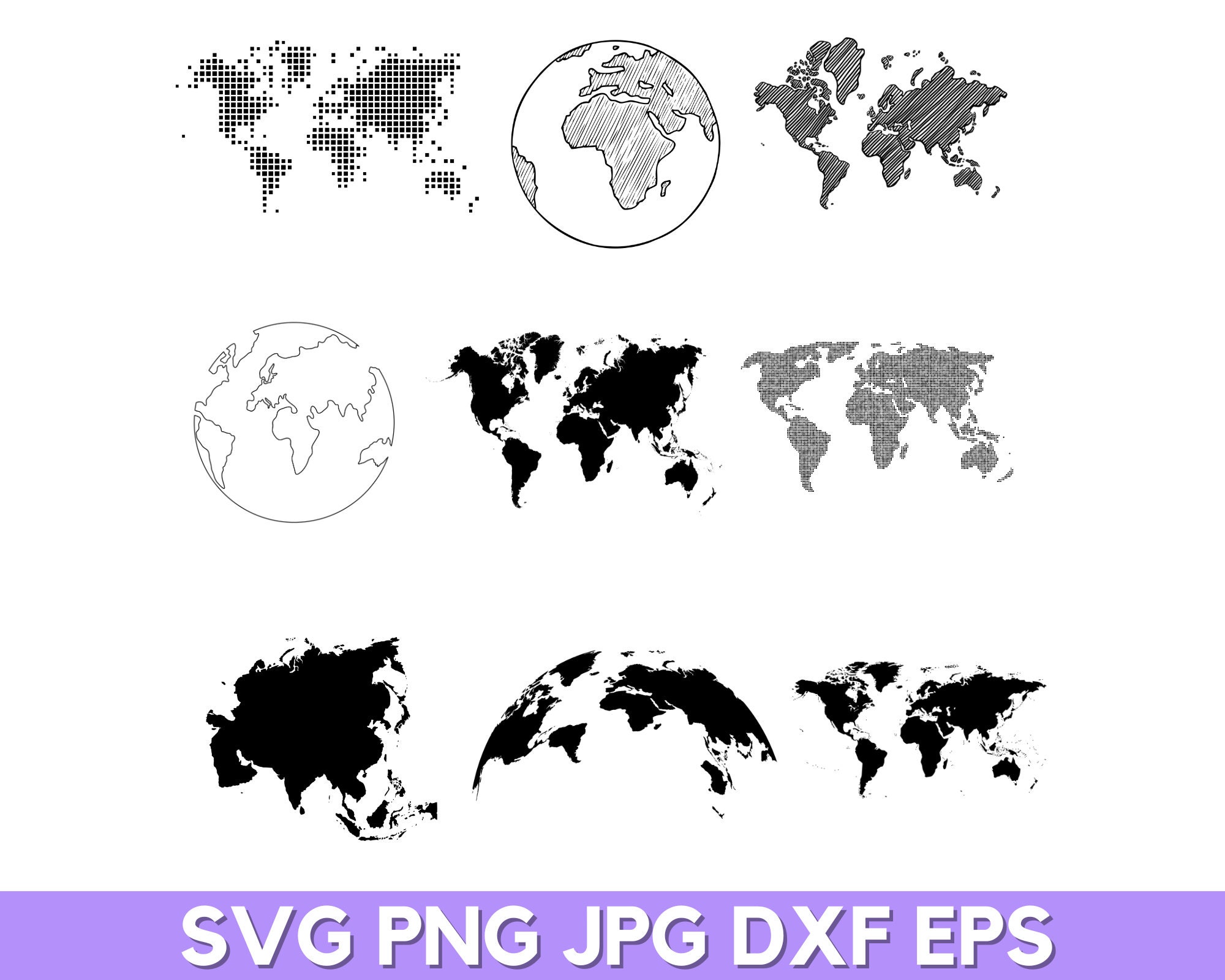 World Map Svg Png Bundle, World Map Clipart, World Map Dxf, World Map ...