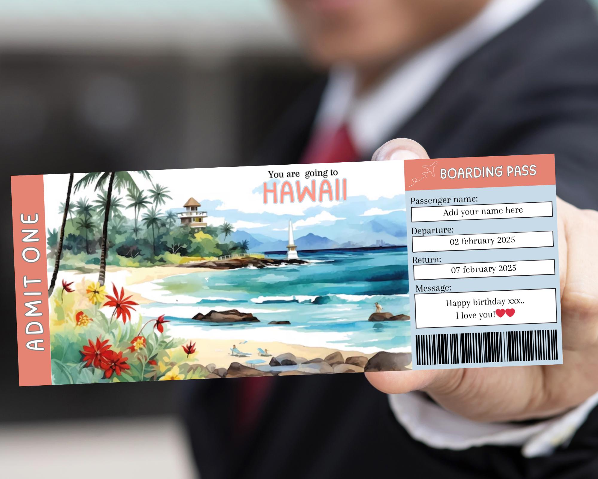 Editable Hawaii Boarding Pass Template, Surprise Trip Hawaii Ticket ...