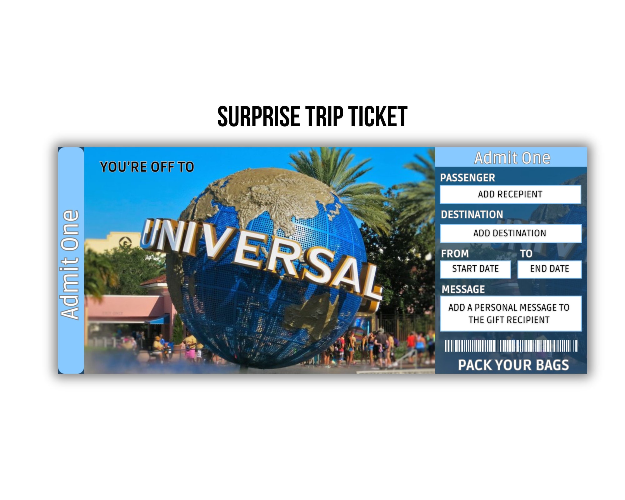 Printable Surprise Universal Trip Ticket, Universal Gift Ticket ...