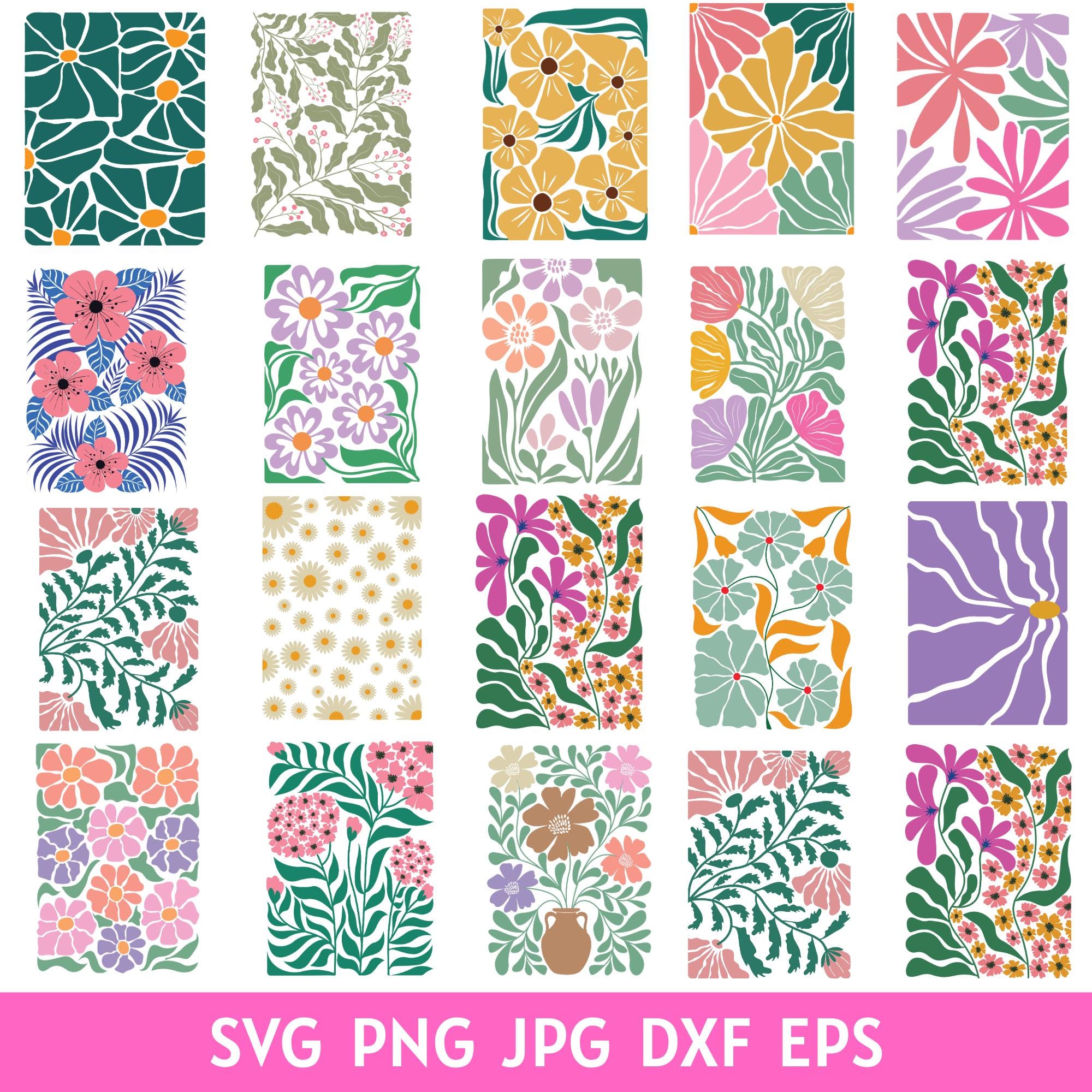 Abstract Flower Svg and Png Bundle, Retro Flower Svg, Boho Flower Svg ...