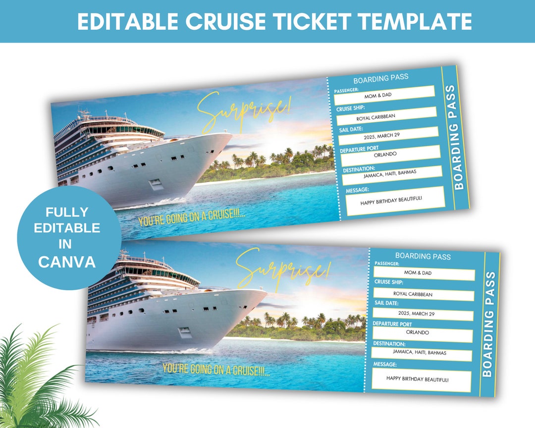 Printable Surprise Cruise Trip Ticket, Cruise Gift Ticket, Boarding Pass, Trip Ticket Surprise ...