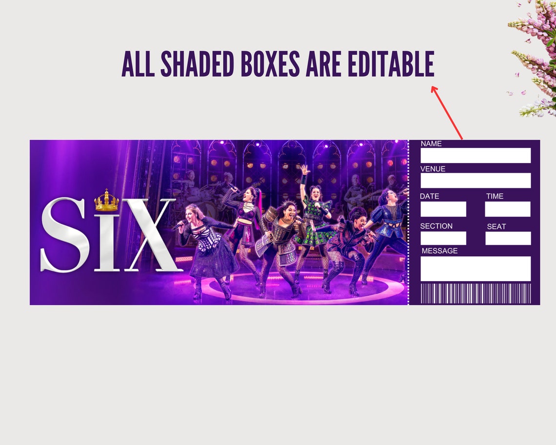 Editable Six Broadway Surprise Ticket Template, Musical Theatre Show ...