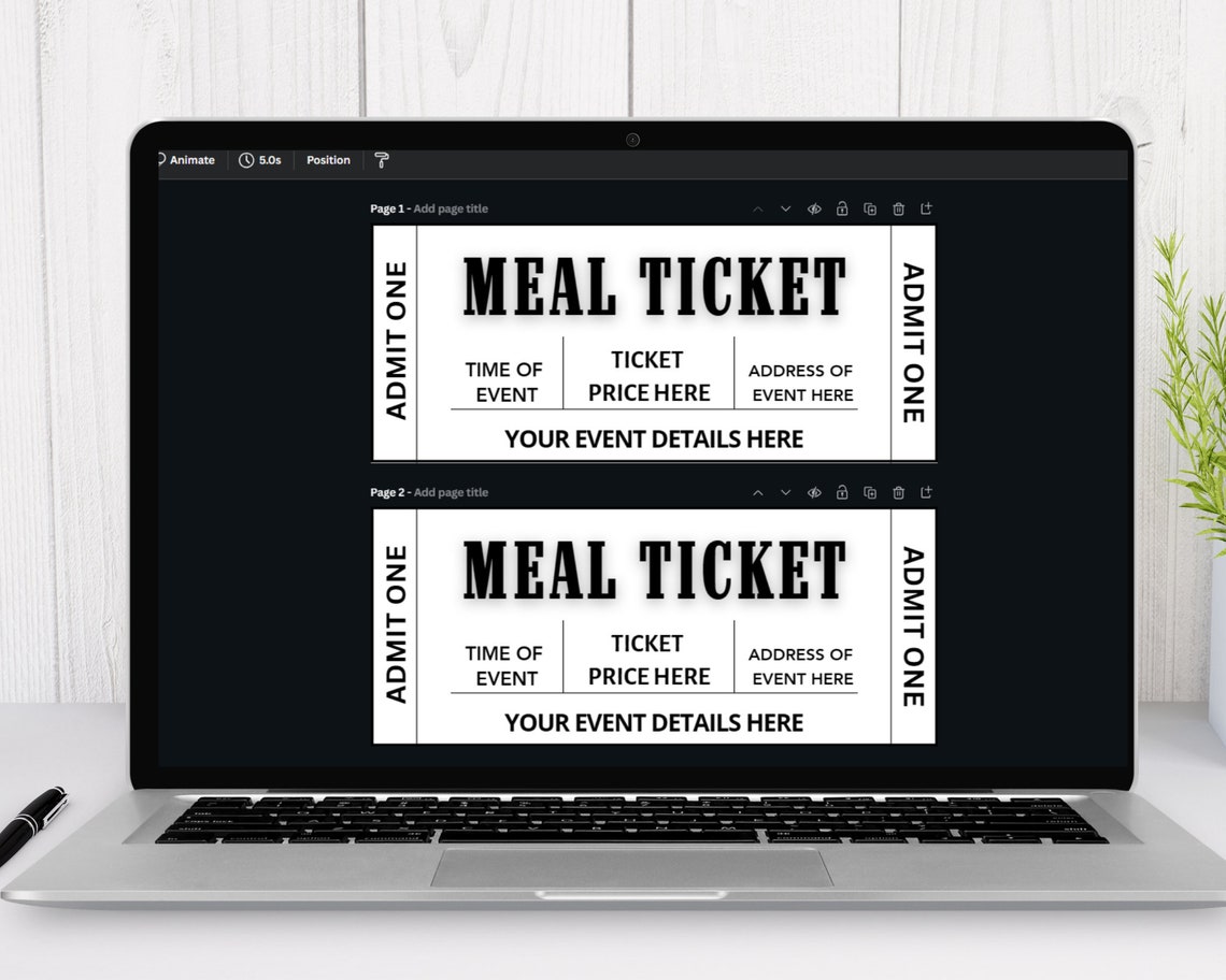 Editable Food Event Ticket Template, Meal Ticket, Printable Ticket ...