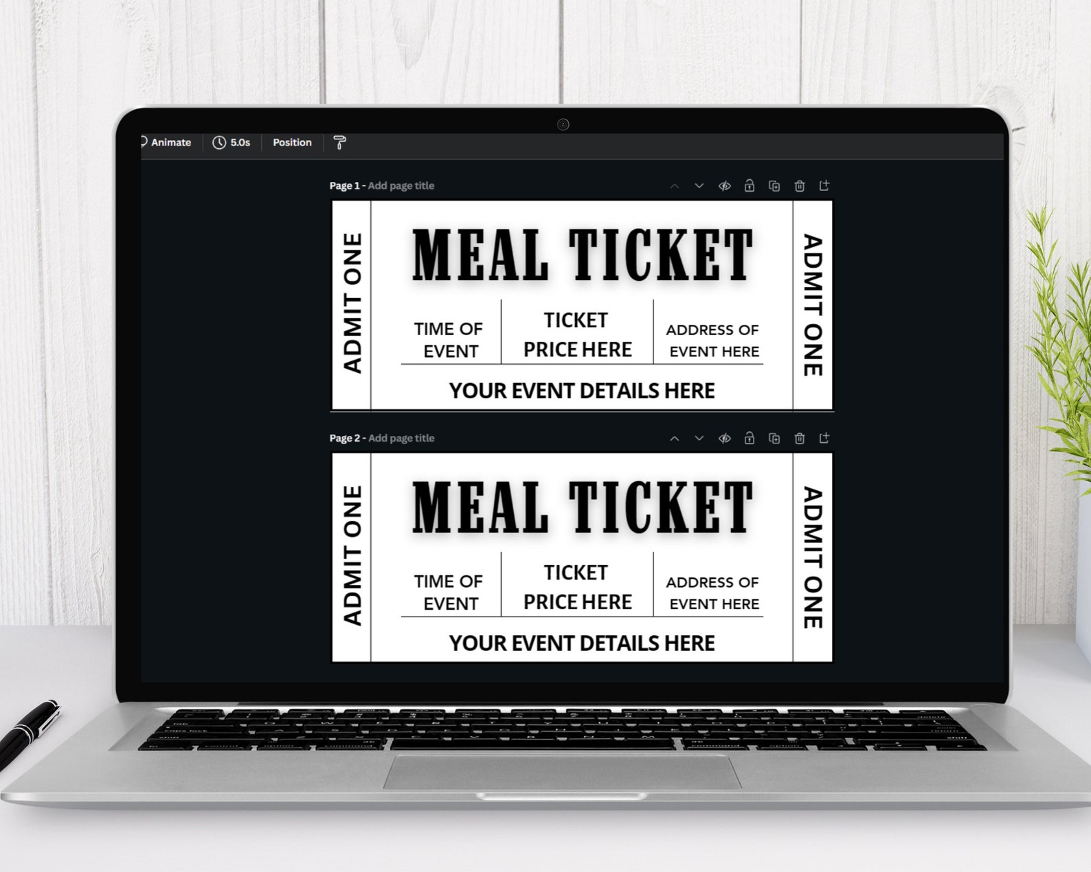 Editable Food Event Ticket Template, Meal Ticket, Printable Ticket ...