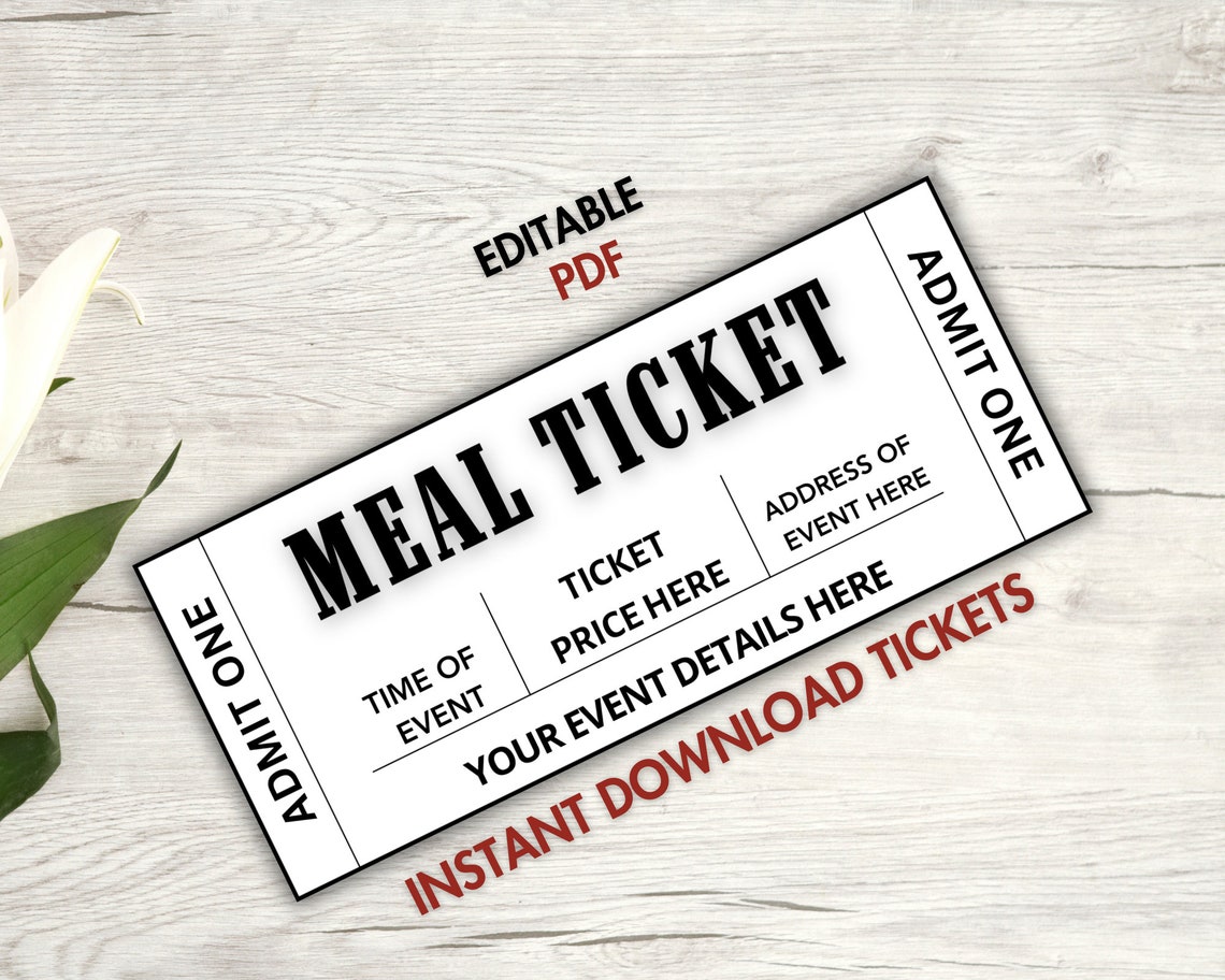 Editable Food Event Ticket Template, Meal Ticket, Printable Ticket ...