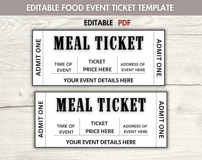 Plantilla de ticket de comida EDITABLE, Ticket de comida, Ticket de ...