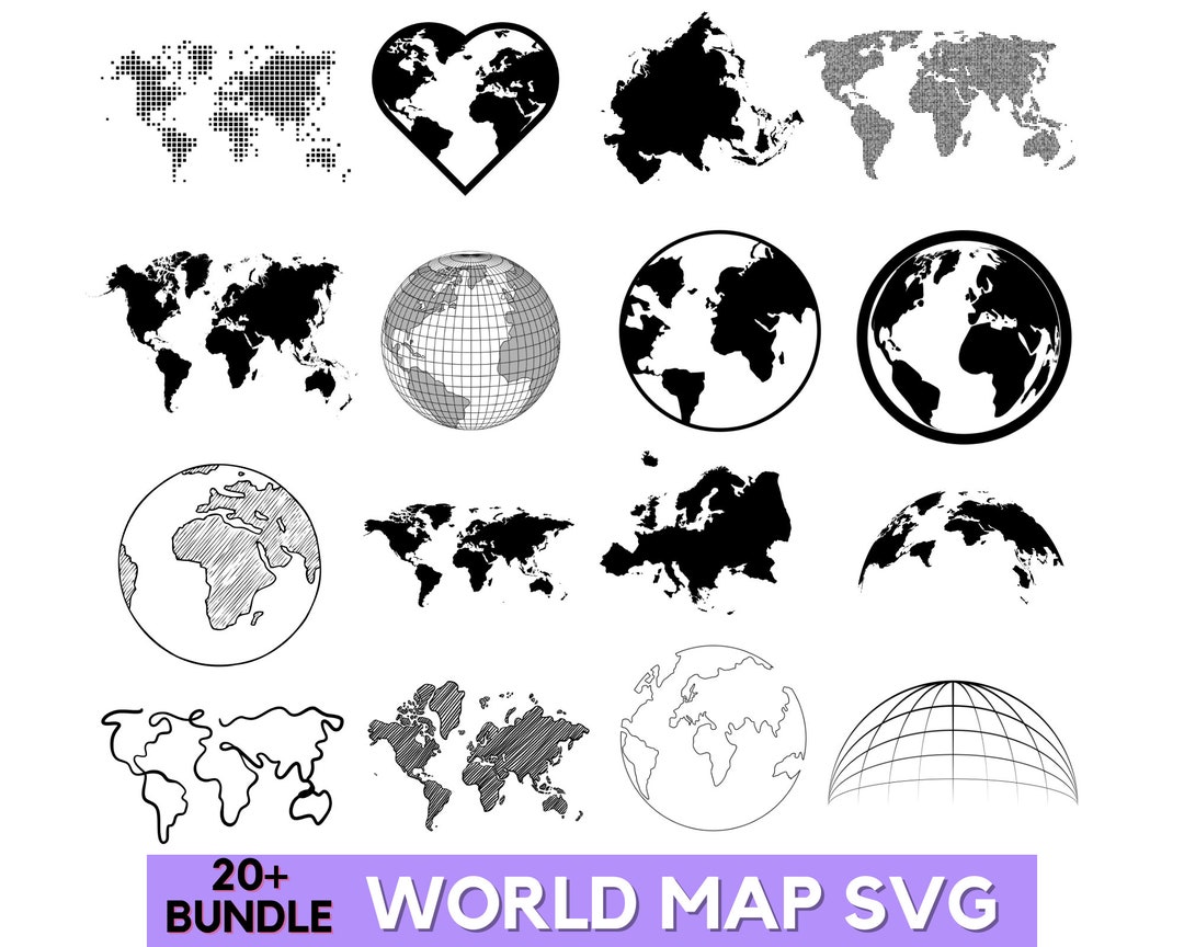 World Map Svg Png Bundle, World Map Clipart, World Map Dxf, World Map ...