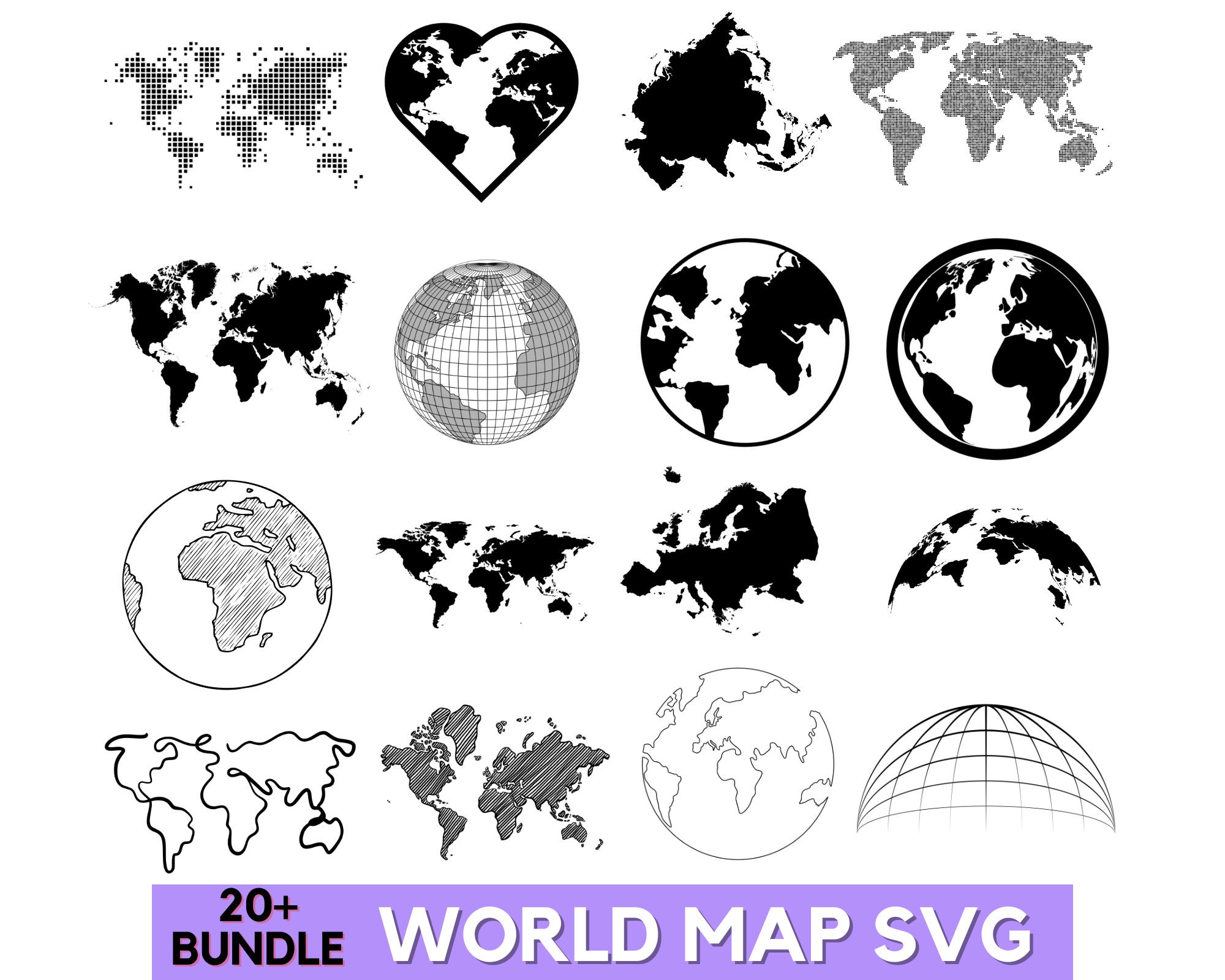 World Map Svg Png Bundle, World Map Clipart, World Map Dxf, World Map ...