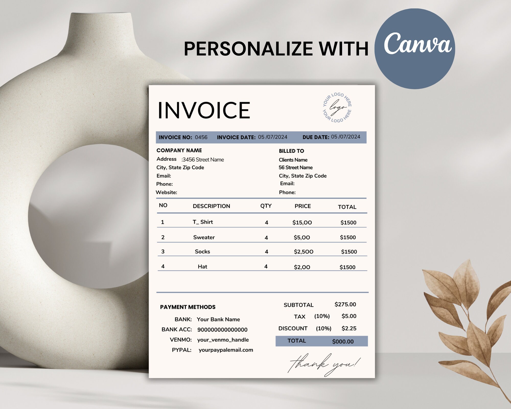 Editable Invoice Template Pdf, Printable Invoice Template, Fillable ...