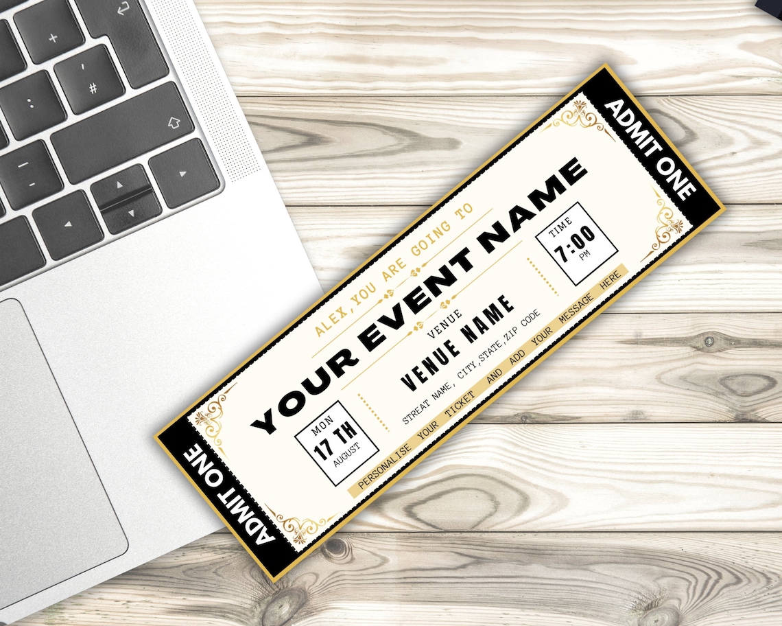 Editable Event Ticket Template, Printable Ticket, Gift Ticket, Concert Ticket Template, Surprise ...