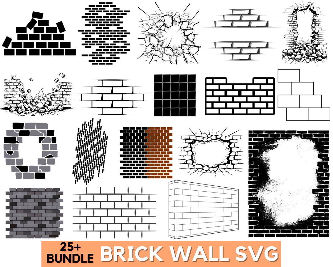Pack of 25 Brick Wall Svg Png Designs, Bricks Pattern Svg, Brick Wall ...