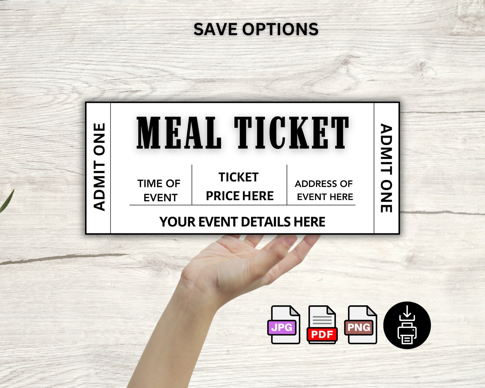 Editable Food Event Ticket Template: Printable Meal Ticket (PDF) - Etsy