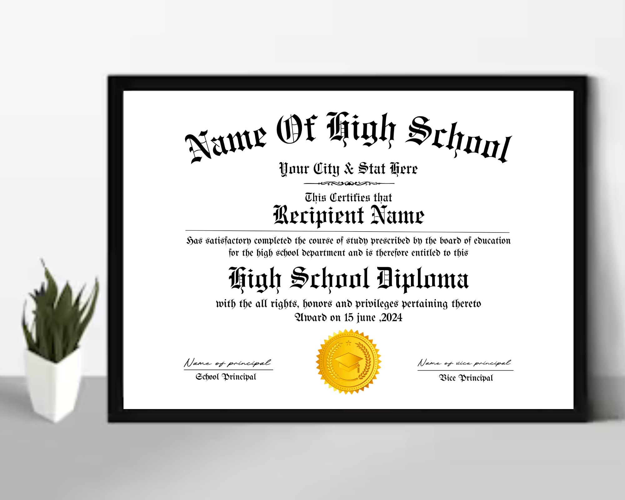 Editable High School Diploma Template, High School Diploma, Diploma ...