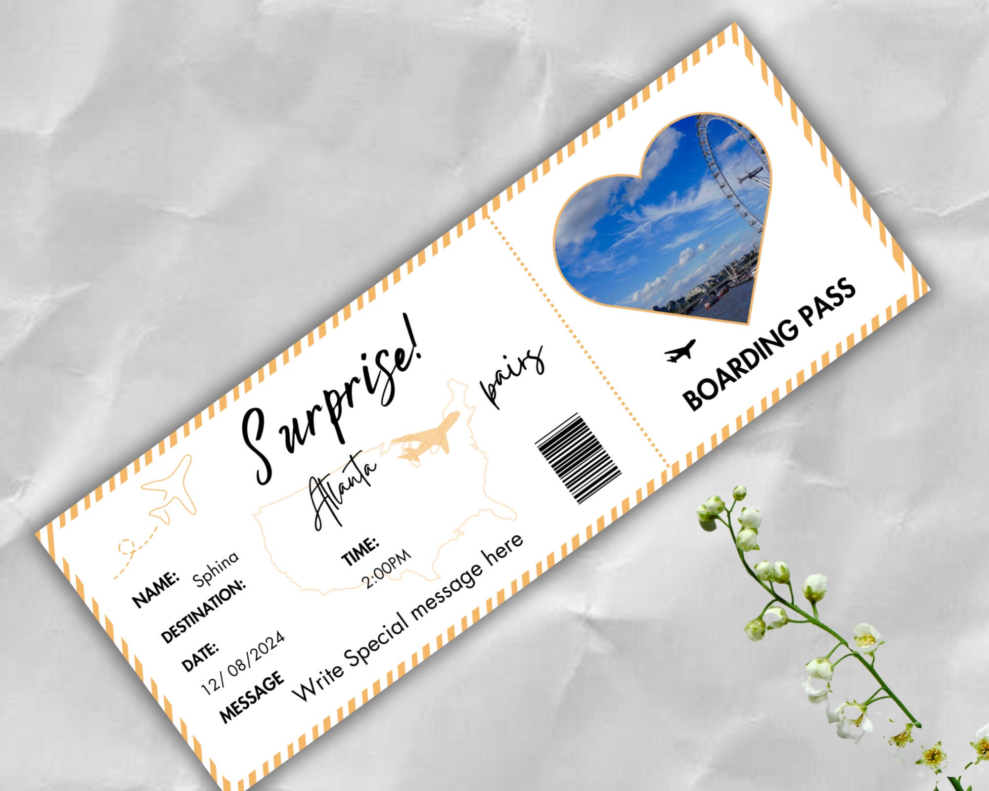 Editable Boarding Pass Template, Printable Personalized Trip Ticket ...