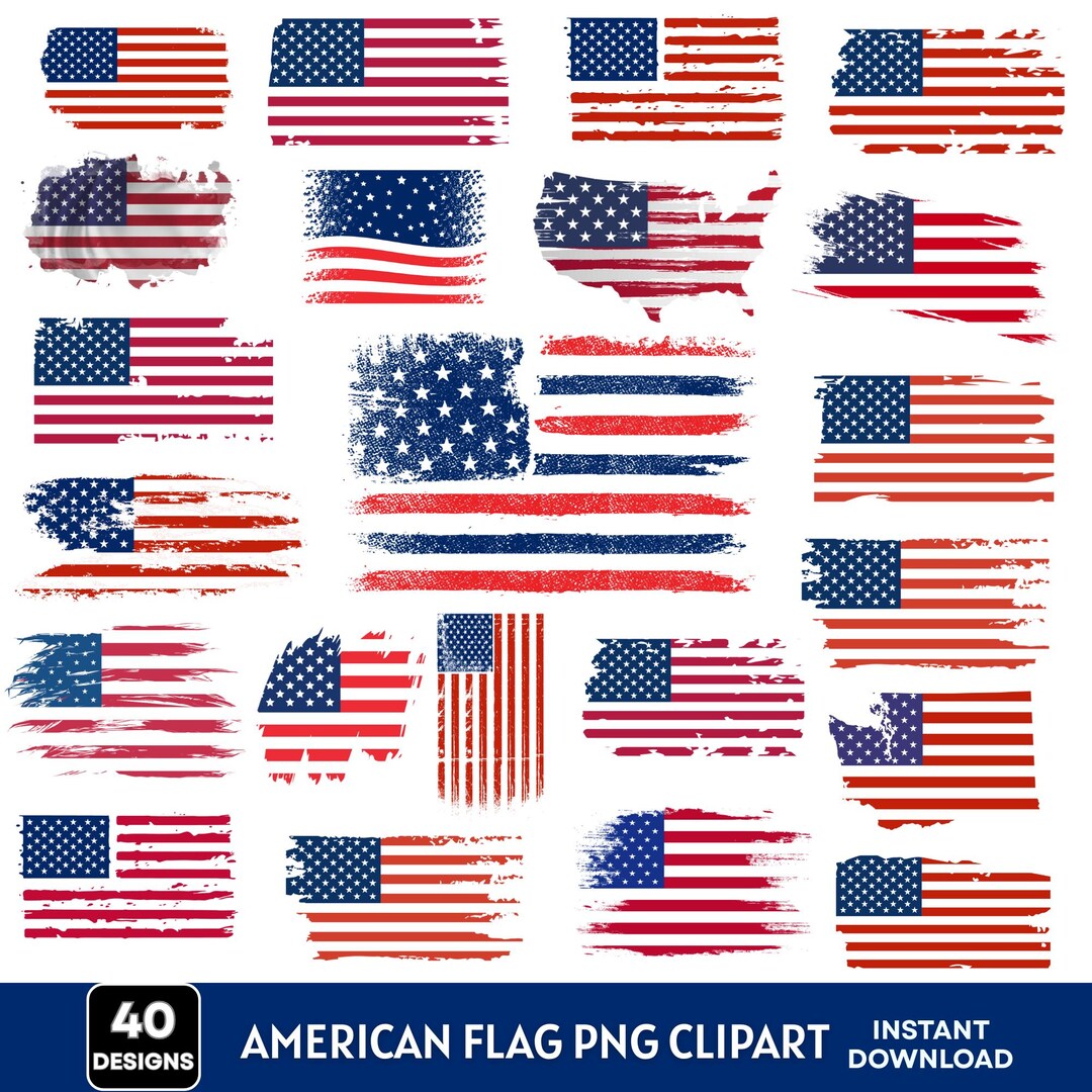 40 American Flag Png Clipart Bundle, 4th of July Png, USA Flag Png ...