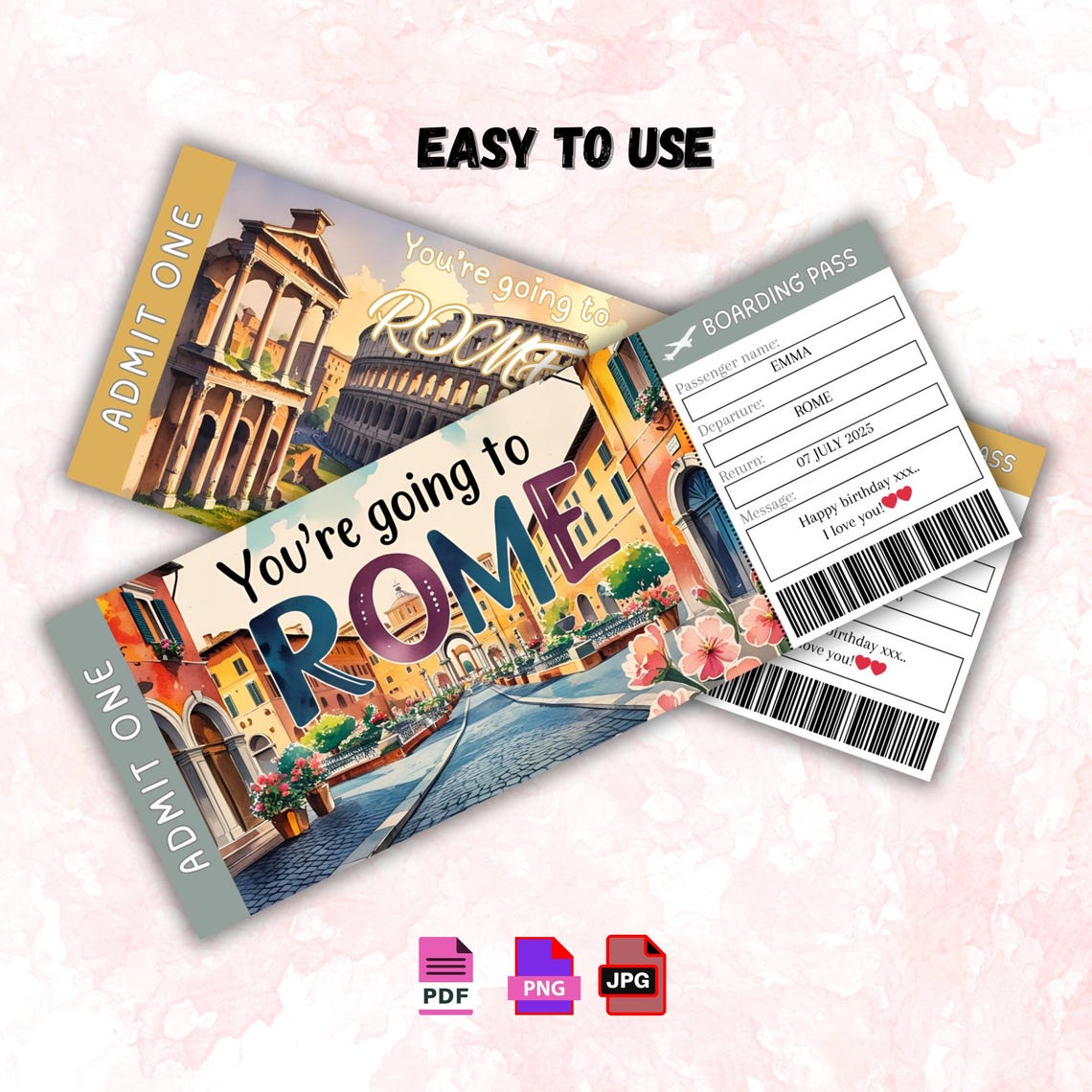 Editable Rome Trip Ticket Template, Printable Boarding Pass (instant ...