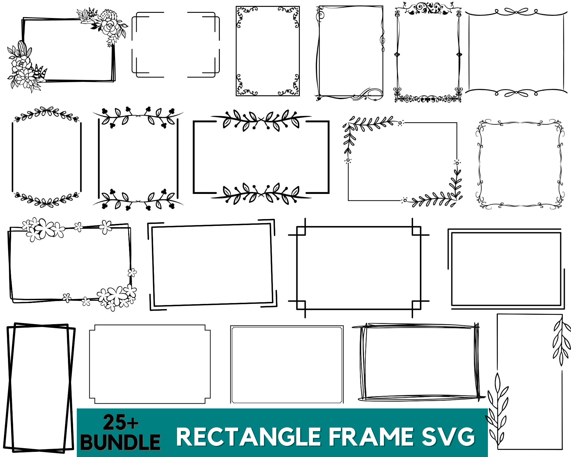 Rectangle Frame Svg Png Bundle, Frames Silhouette, Rectangle Frame Png ...