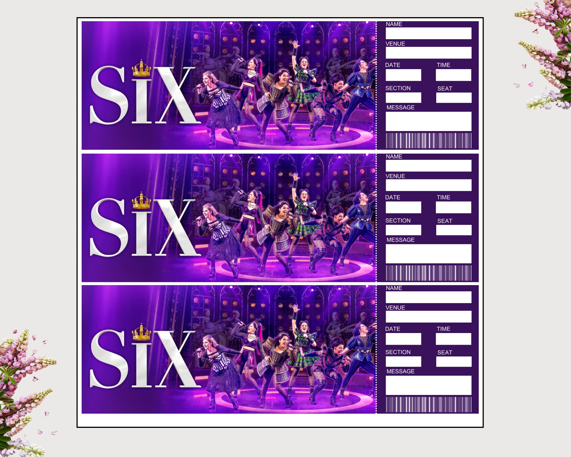 Editable Six Broadway Surprise Ticket Template, Musical Theatre Show ...