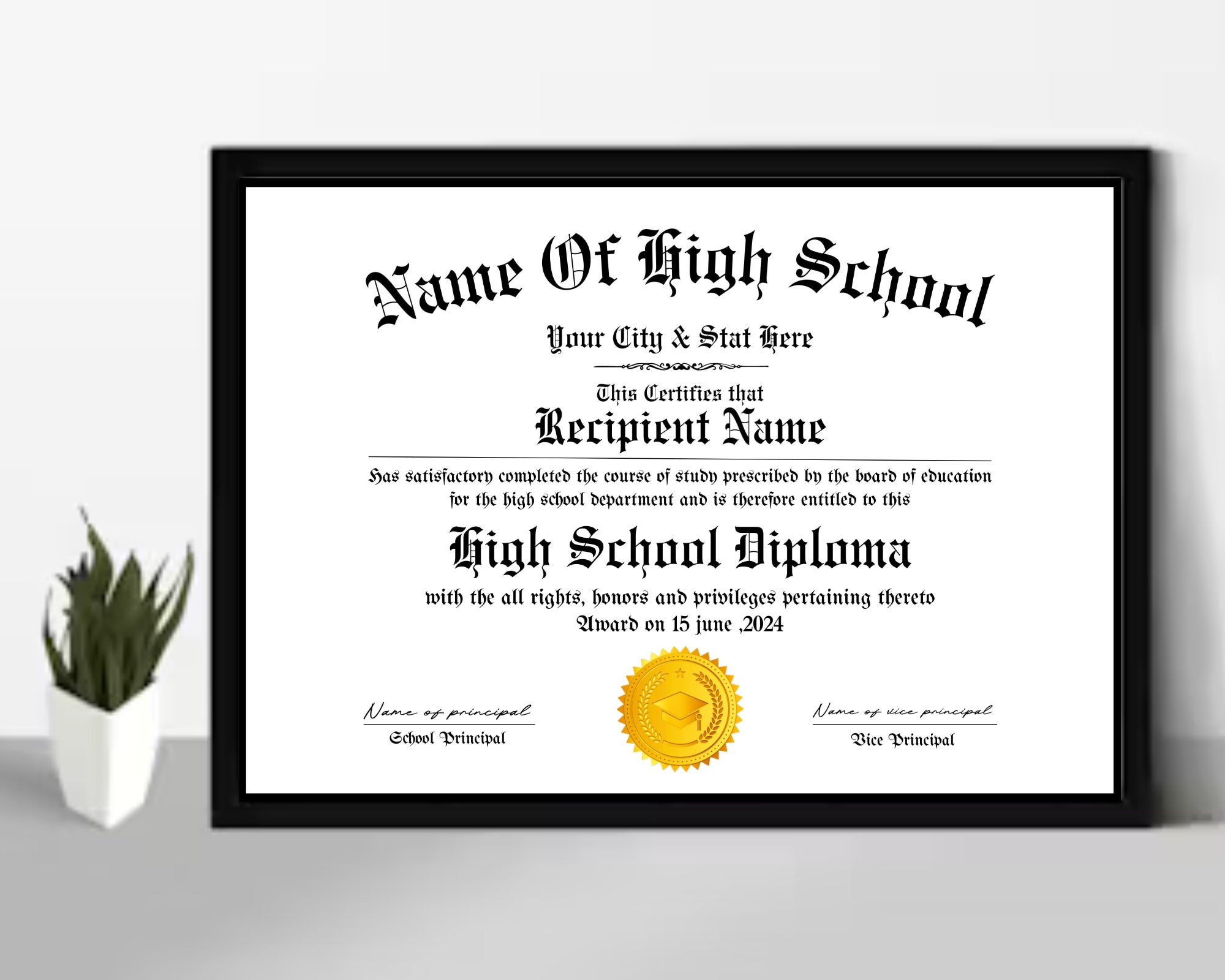 Editable High School Diploma Template, High School Diploma, Diploma ...