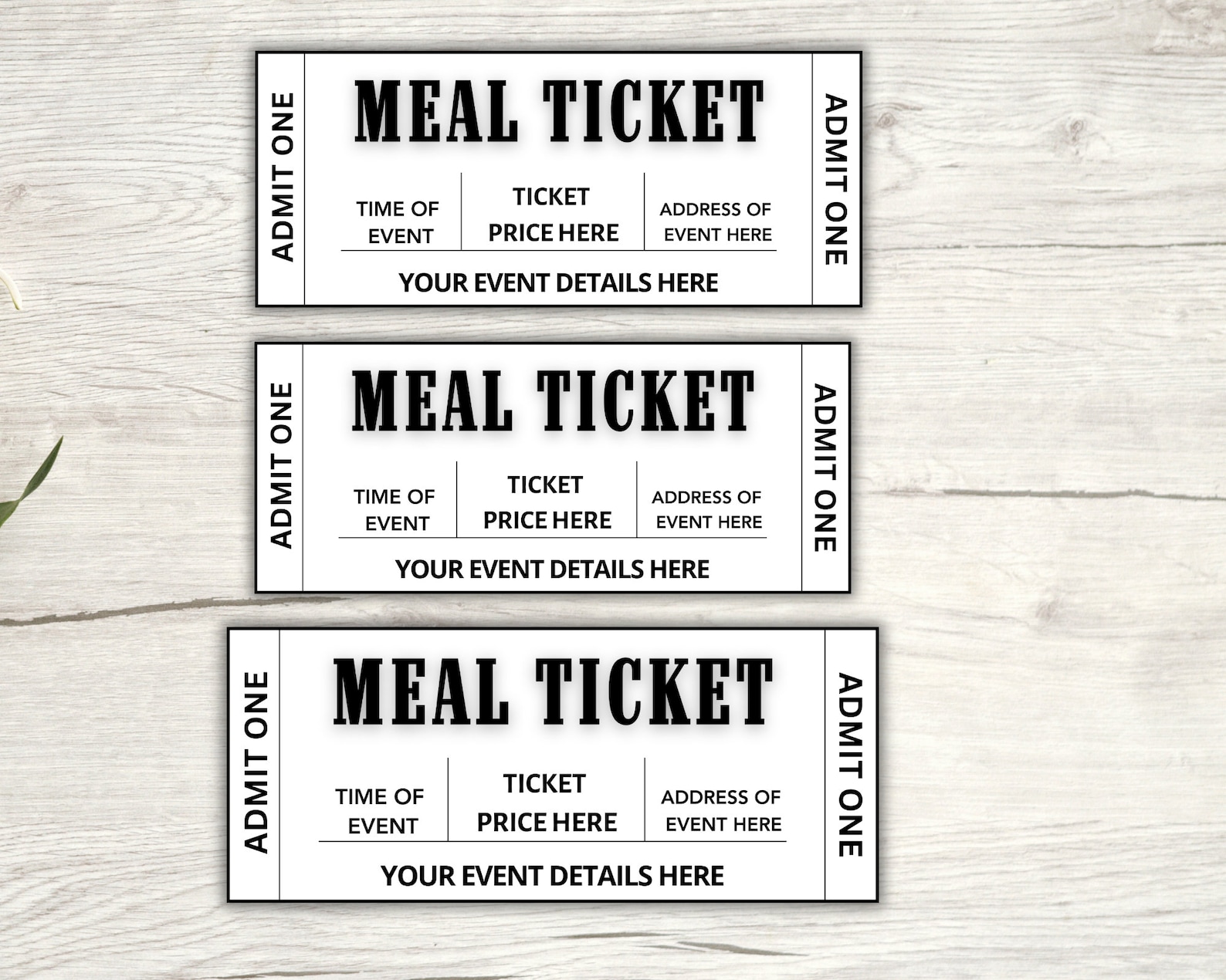 Editable Food Event Ticket Template, Meal Ticket, Printable Ticket ...