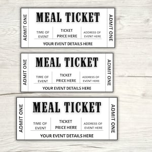 Editable Food Event Ticket Template: Printable Meal Ticket (PDF) - Etsy