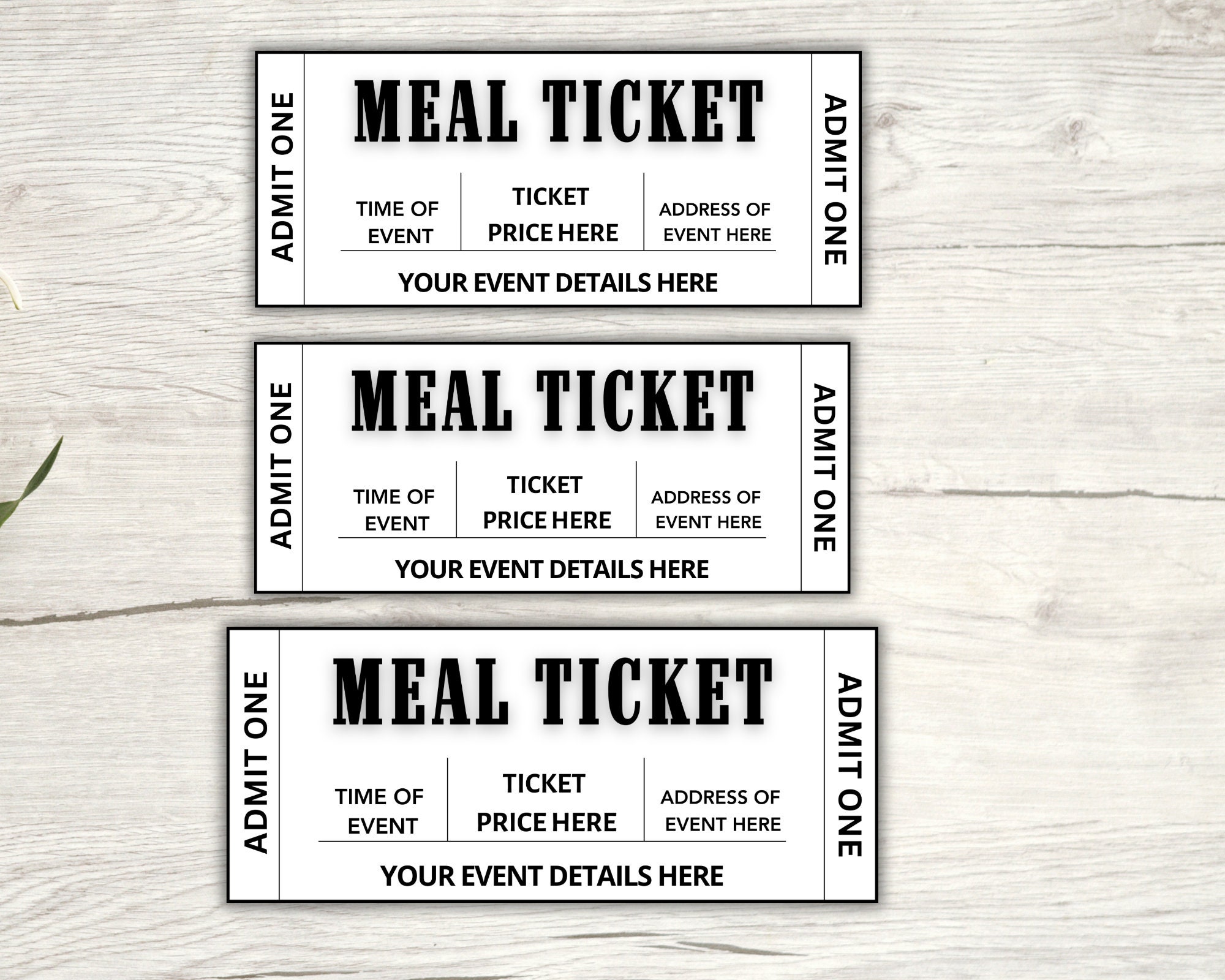 Editable Food Event Ticket Template: Printable Meal Ticket (PDF) - Etsy