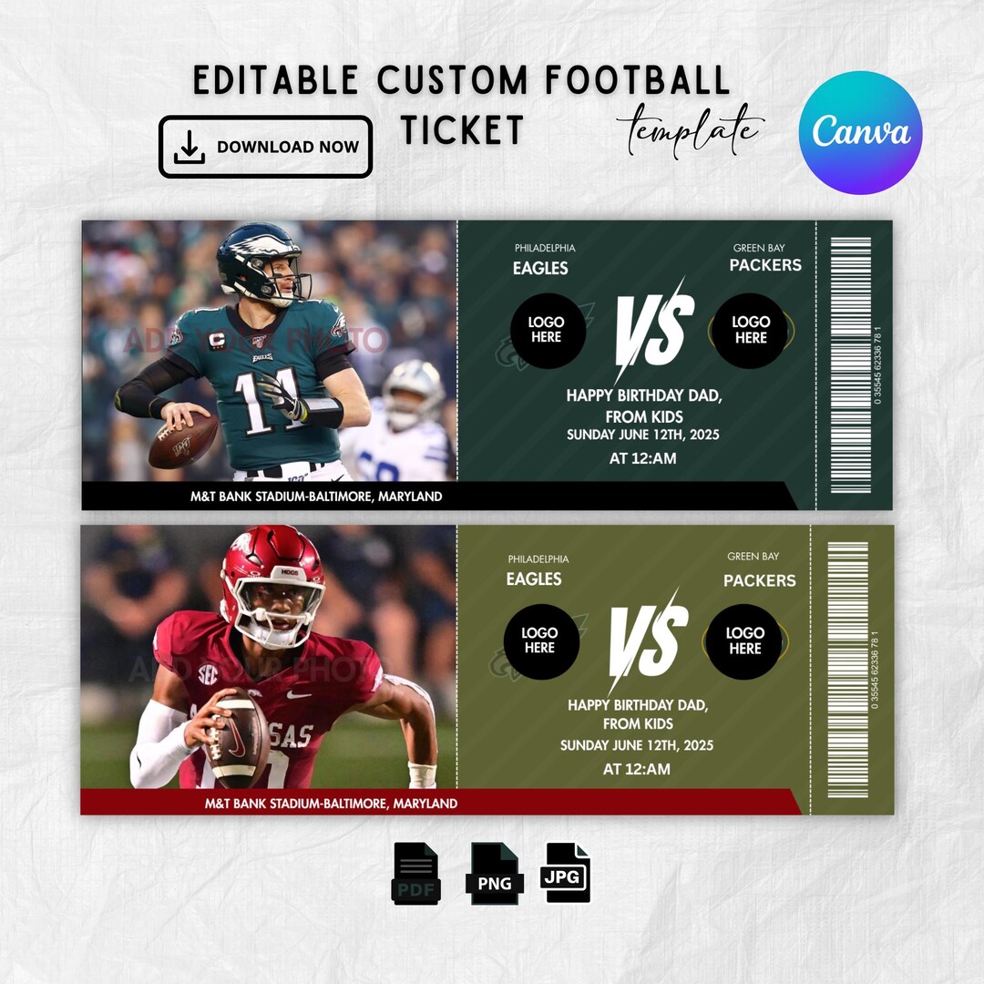 Customizable Football Ticket: Surprise Gift, Canva Template (instant ...