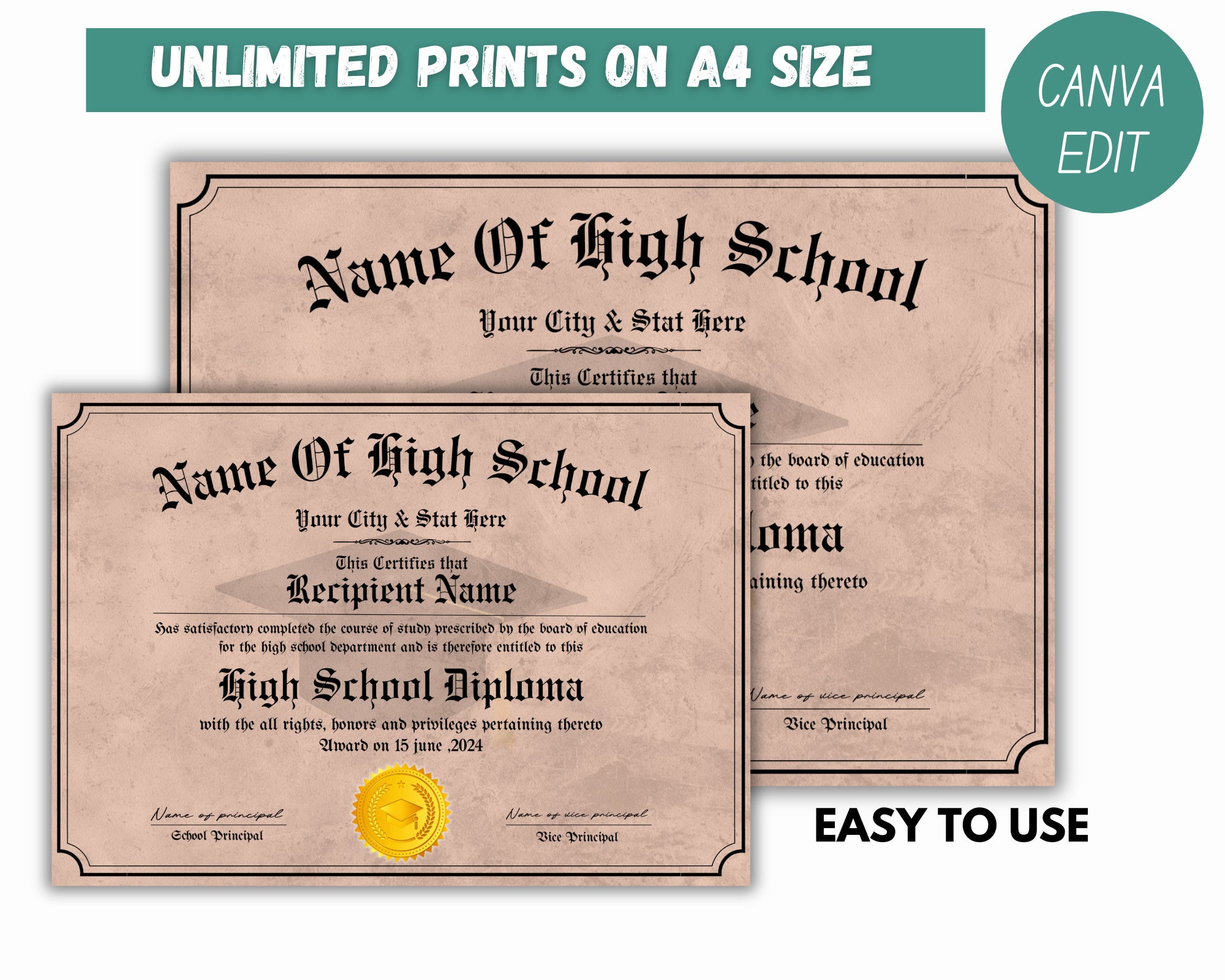 Printable High School Diploma Template, Home School Diploma, High ...