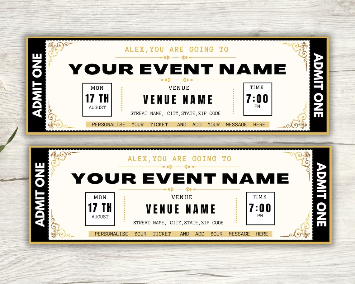 Editable Event Ticket Template, Printable Ticket, Gift Ticket, Concert Ticket Template, Surprise ...