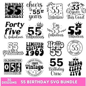 55th Birthday Svg Bundle, Vintage 1969 Svg, 1969 Aged to Perfection Png ...